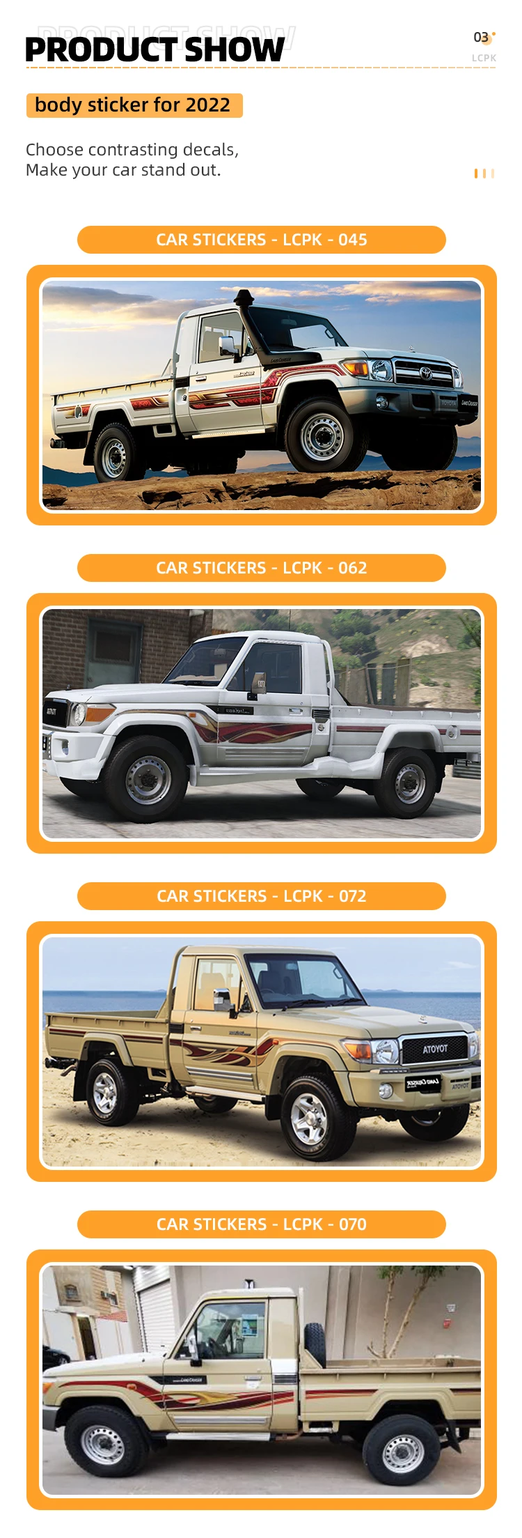 Hot Sale Car Decals Customcar Decal Body Stickers Car Design For Toyota ...