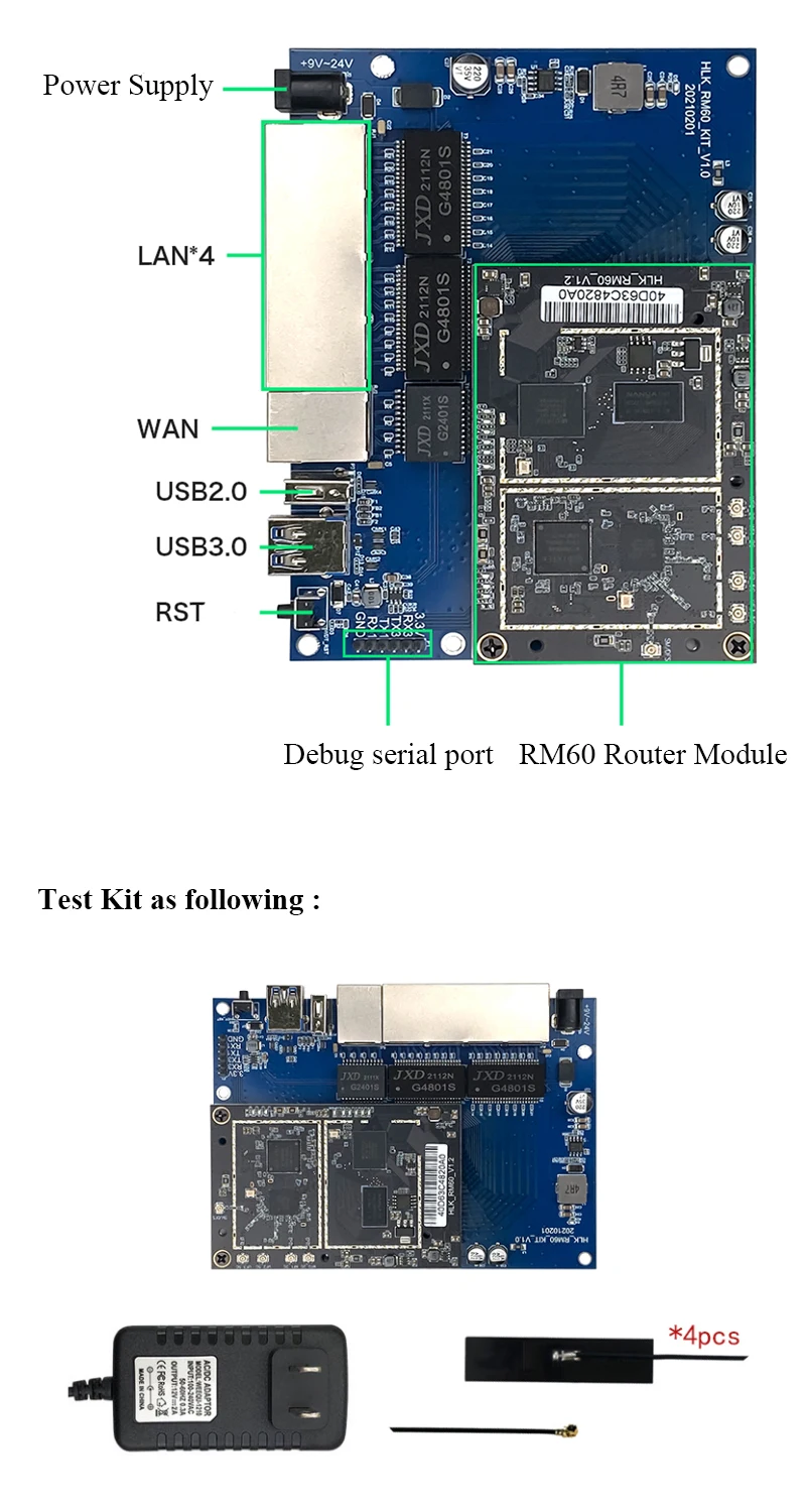 Openwrt Wifi 6 HLK-RM60 Gbe Wireless Router Module AX Standard