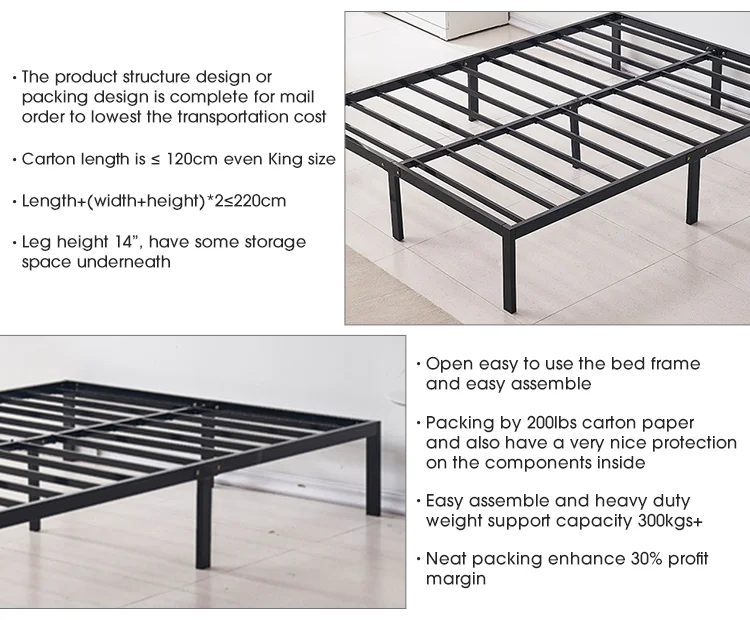 Modern Design Sommier Twin Double Size Metal Platform Base Bed Frame ...