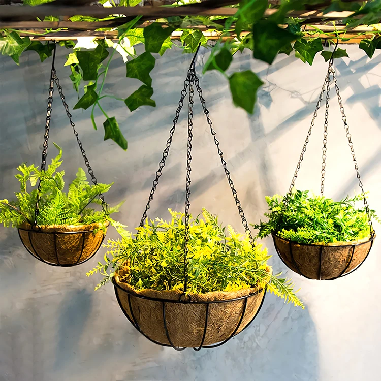 Hanging Plant Basket Flower Holder Outdoor Hanging Planters With Coco ...