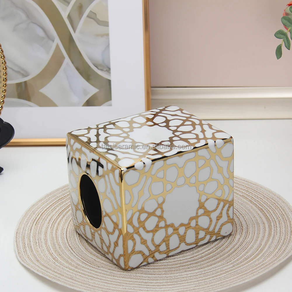 T021 Ceramic Gold Hotel Tissue Box Home Decor Square Gold Tissue Box ...