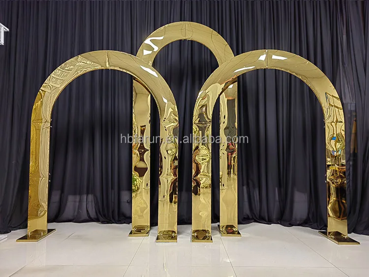 FURUN Luxury Wedding 2D Arch Stage Background 3pcs/set Shiny Gold Metal ...