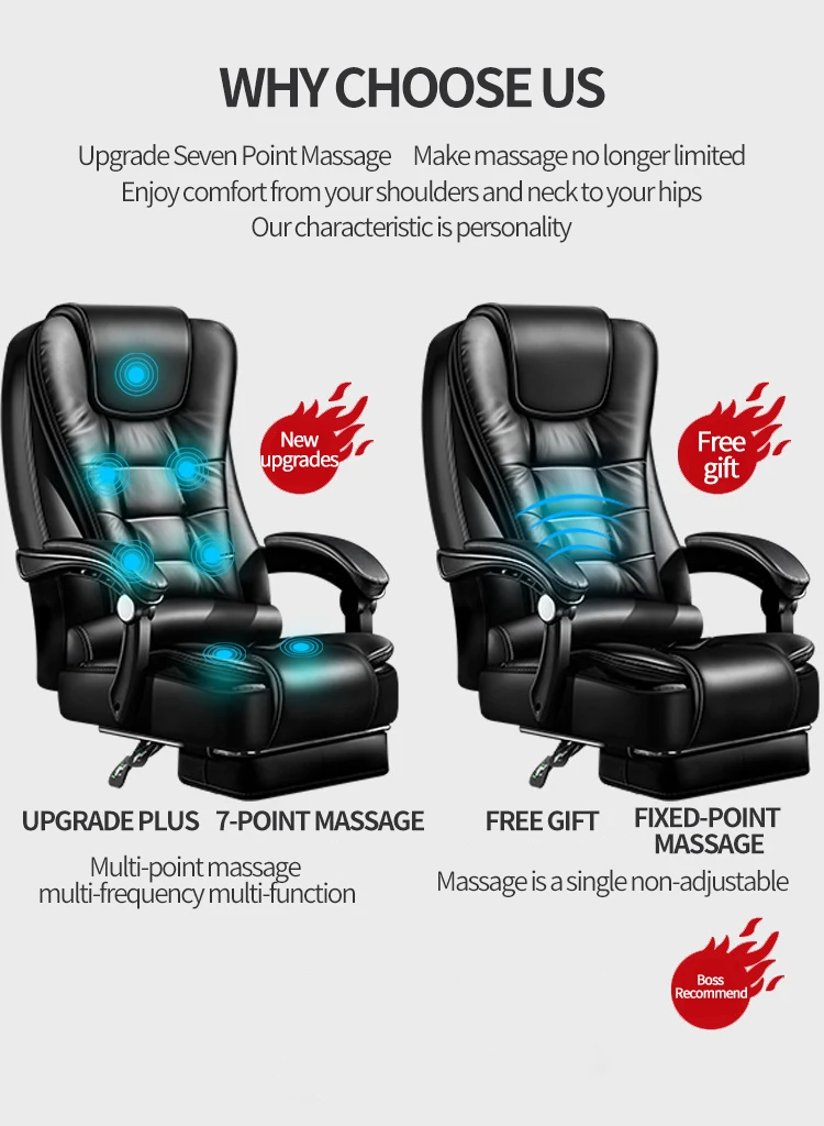 Luxury Boss Leather Ergonomic Massage Revolving Recliner Swivel Office ...