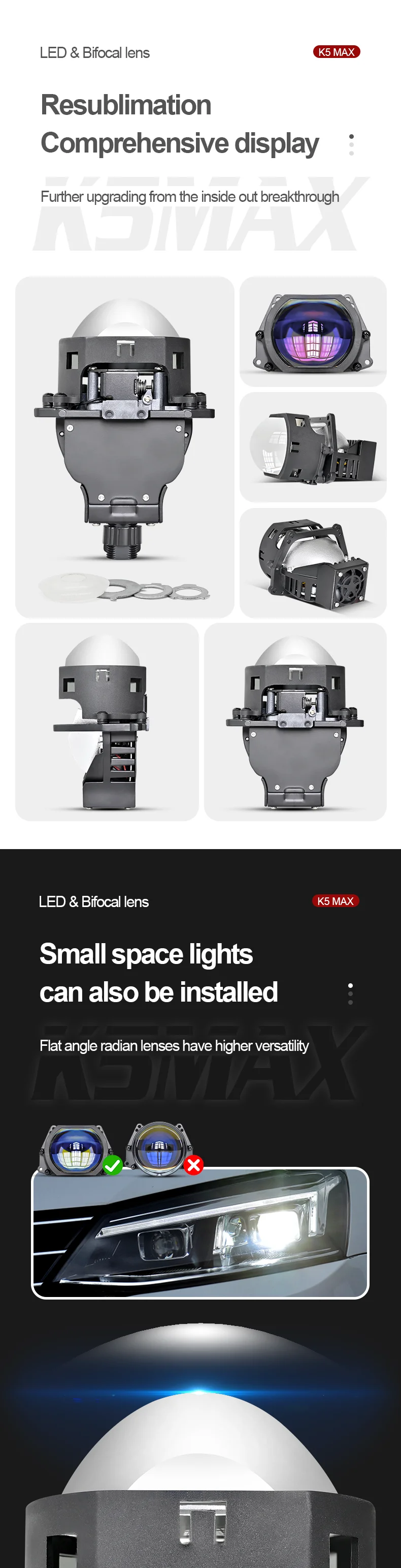 K5MAX Factory Spot 65W High Led Headlights Lens 6500K Bi Led Projector ...