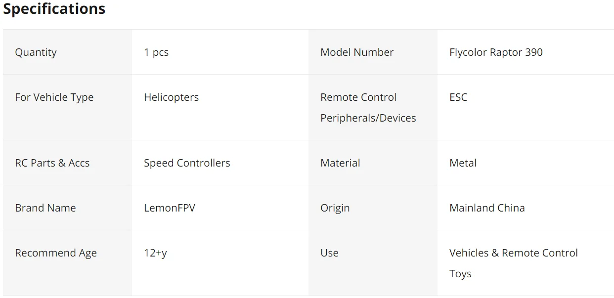 Flycolor Raptor 390 Series Blheli 30a Opto Brushless Esc Electric Speed ...