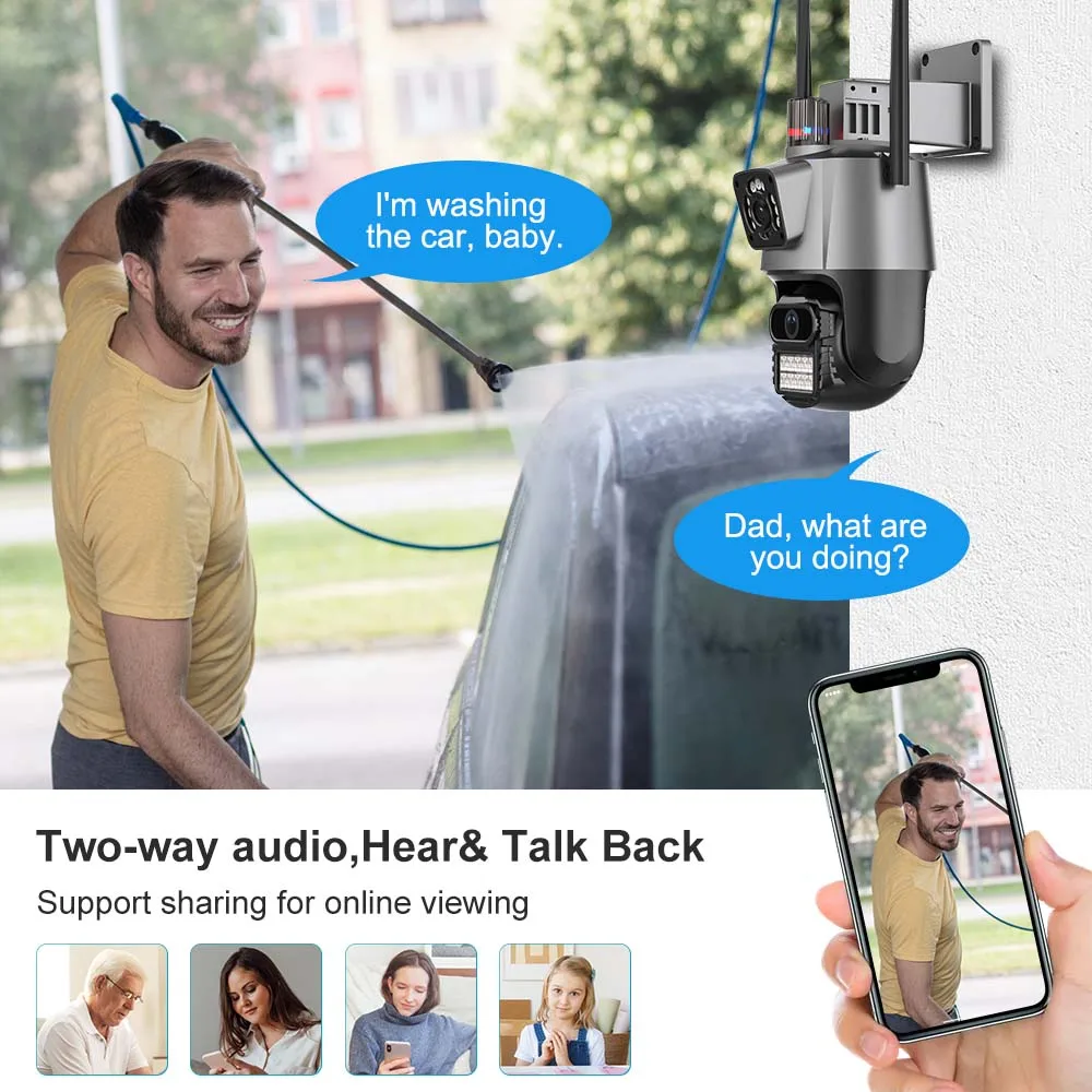 9MP 4K Three Lens Dual Screen IP CCTV Camera - Outdoor Security