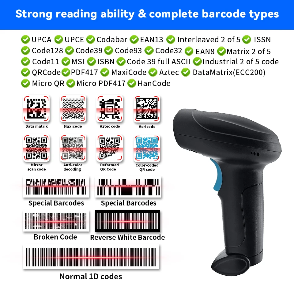 Jr Handheld Wireless Bluetooth 1d/2d Barcode Scanner Barcode Reader For ...