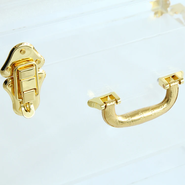 Set of 3 Clear Acrylic Trunk Modern with Gold Handles