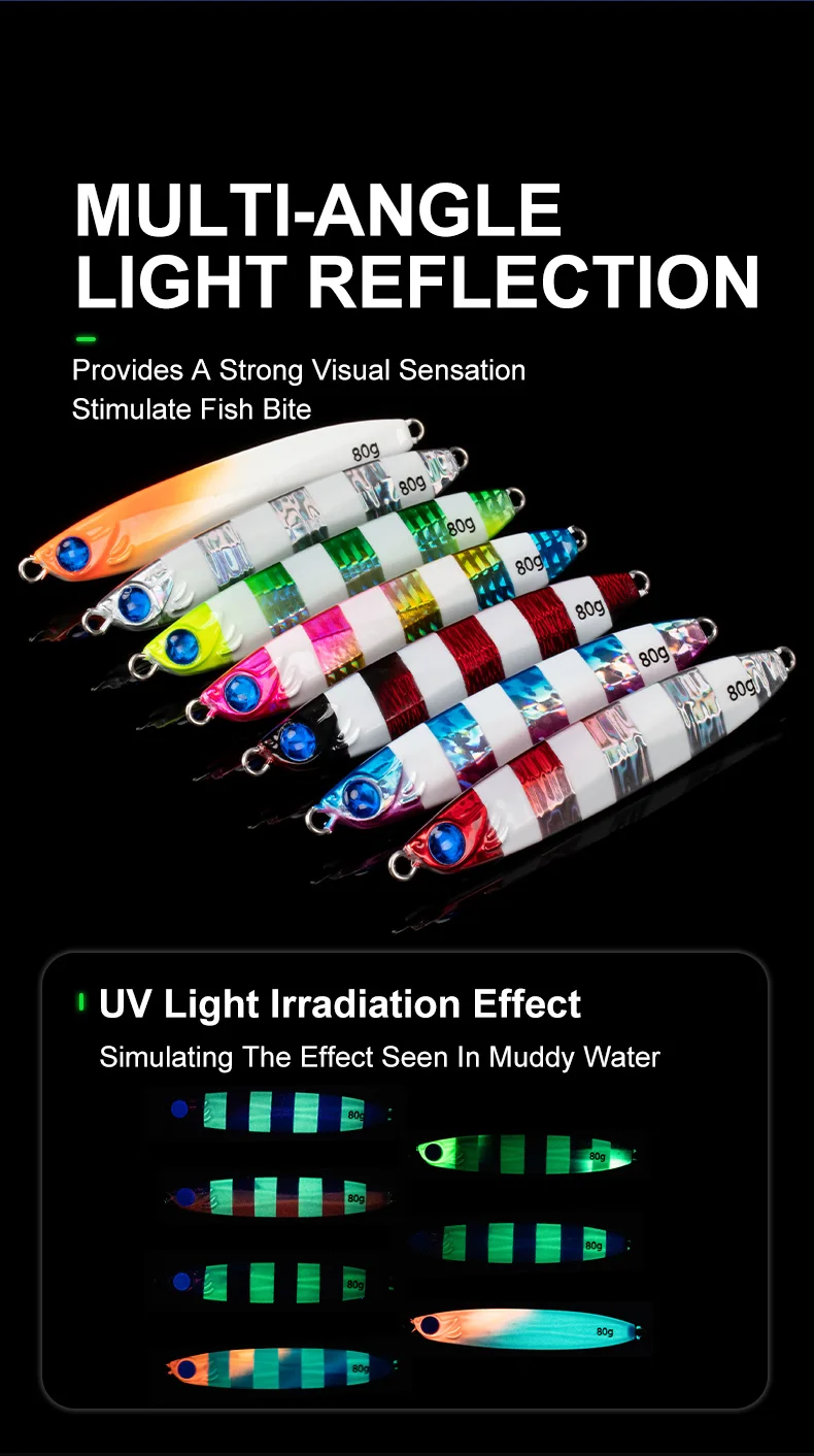 New Slow Pitch Jigging Lures 80g 100g Luminous Shore Casting Seawater Tuna Fishing Lure Metal ...