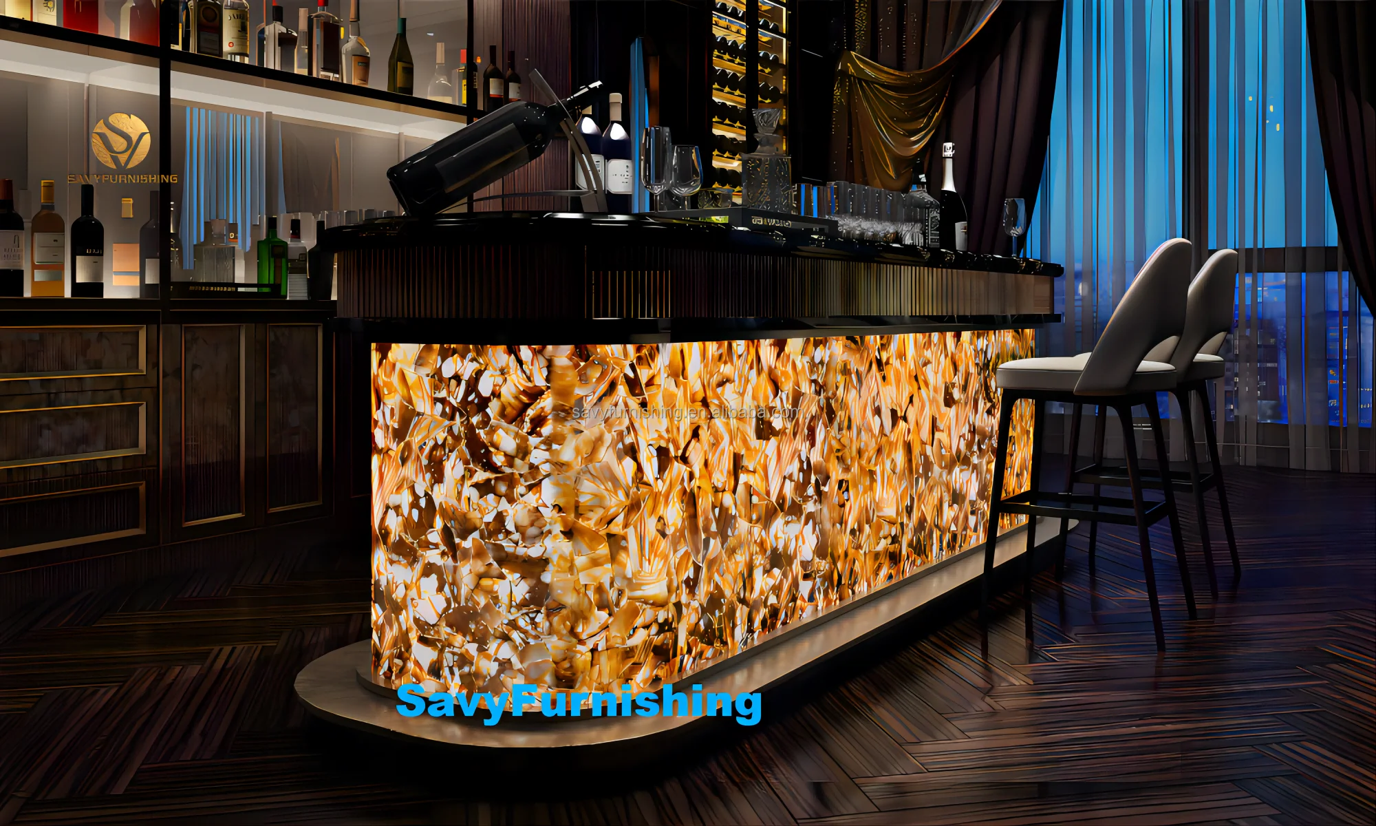 Luxury Onyx Stone Bar Counter Builder Illuminated Marble Bar Counter ...