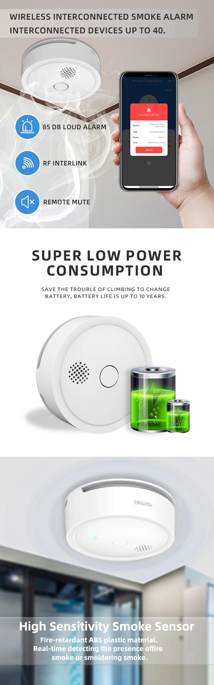 En14604 Approval Photoelectric Wireless Interlinked Smoke Alarms ...