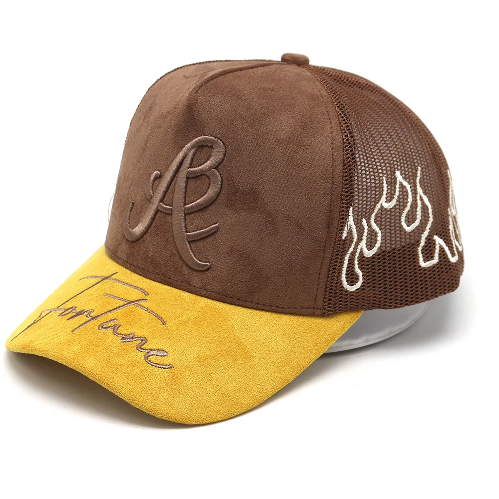 Unisex Suede 5 Panel Trucker Hat with Custom Embroidery