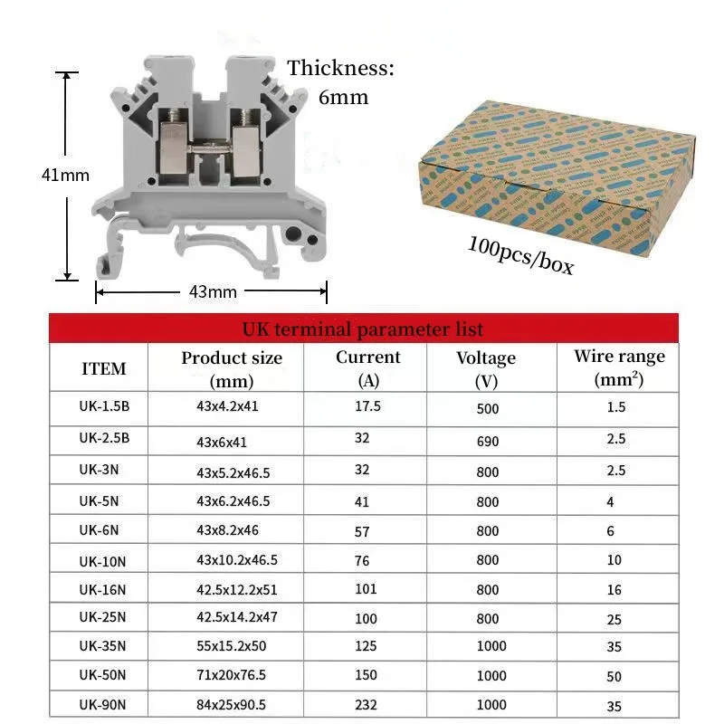 Mini Terminal Blocks UK-1.5/2.5/6/10N Power Distribution Terminal Block ...