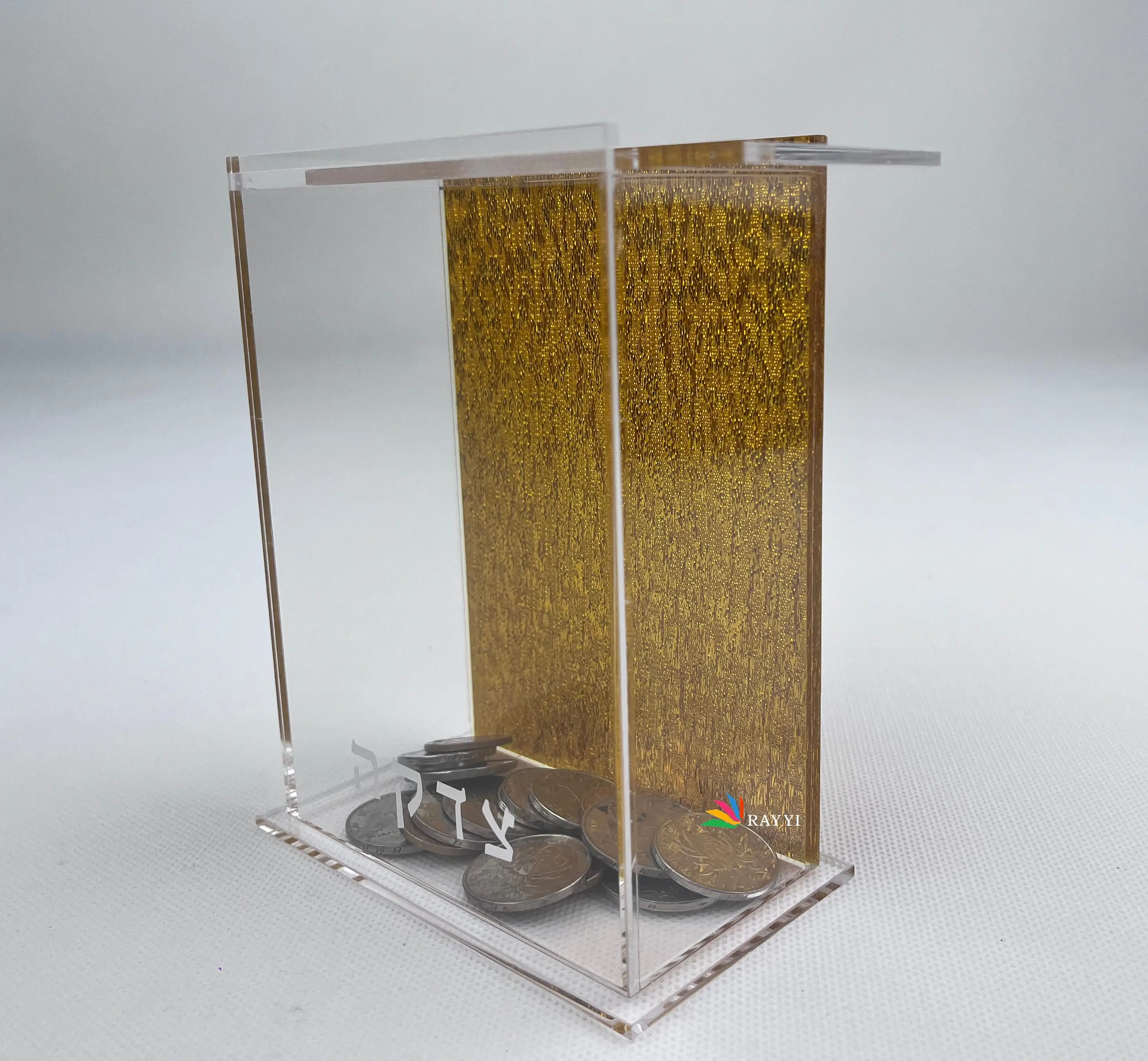 RAY YI Custom Jewish Luxury Transparent Acrylic Tzedakah Box