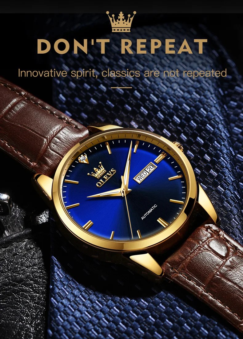 OLEVS 6629 OEM Leather Luxury Blue Watches - Top Brand
