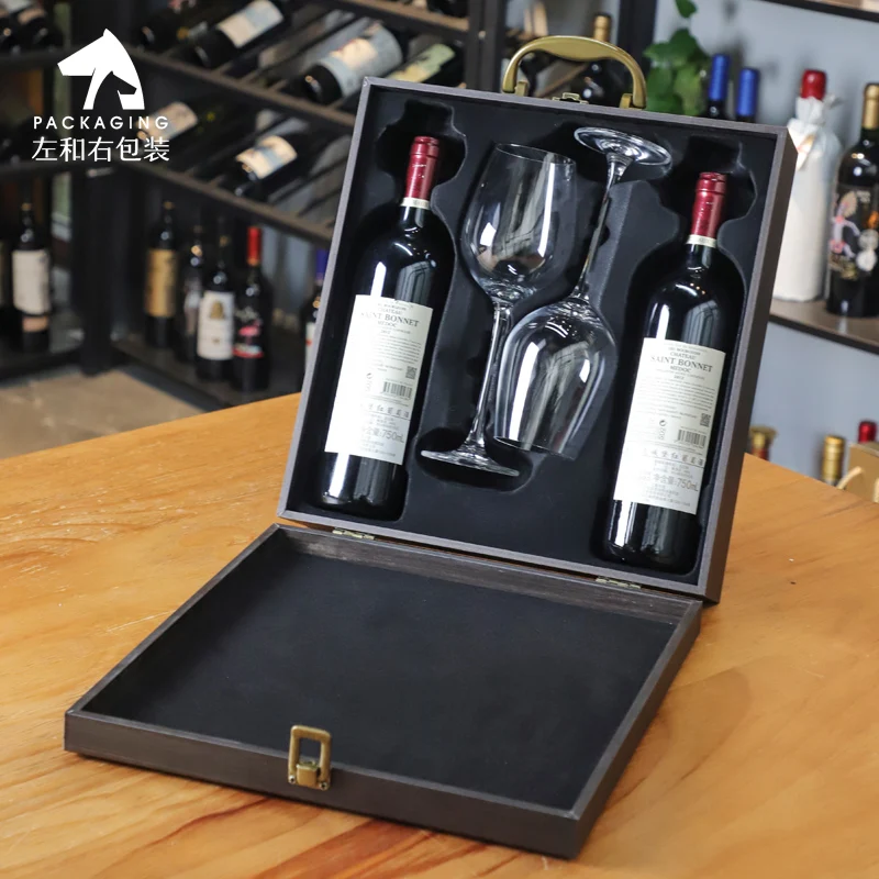 Custom Luxury High Quality 2 Bottles Glasses Colorful Leather Wooden ...