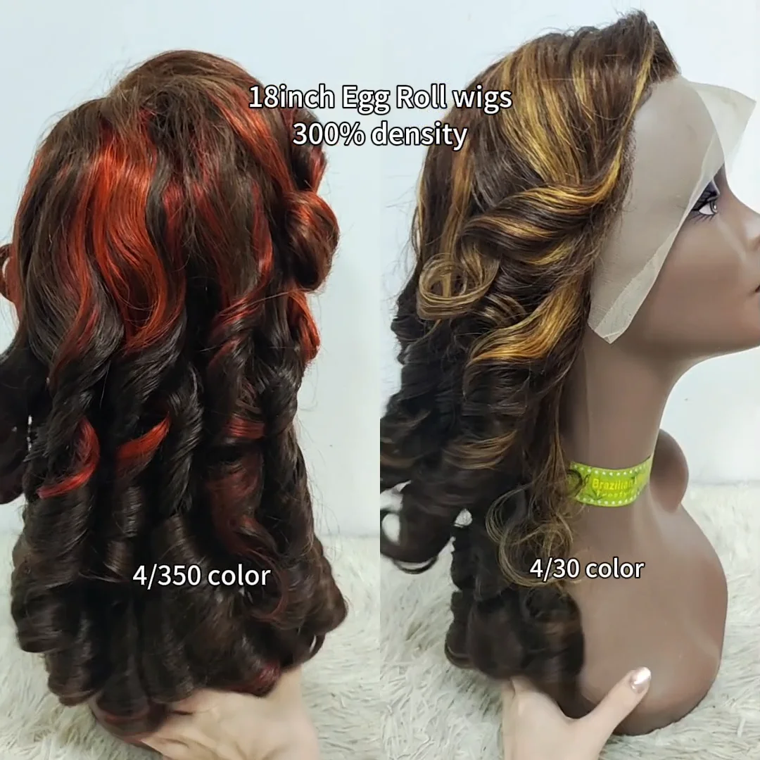 Letsfly 300% Density Egg Roll Curly Wigs 18inch 13x4 Lace Frontal Wigs ...