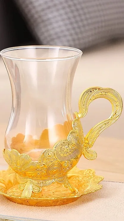 Home Decoration Wedding Party Luxury Gold Arabic Tea Cup Turkish Glass ...