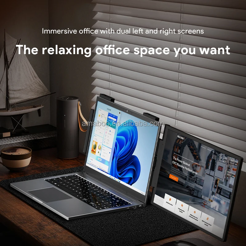 14 Inch Ultra-Narrow Bezel Dual Screen Portable LCD Monitor Multi-Touch ...