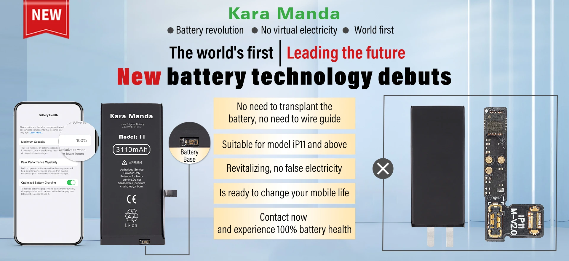 Kara Manda KM Battery for Iphone 11 - 100% Health Solve