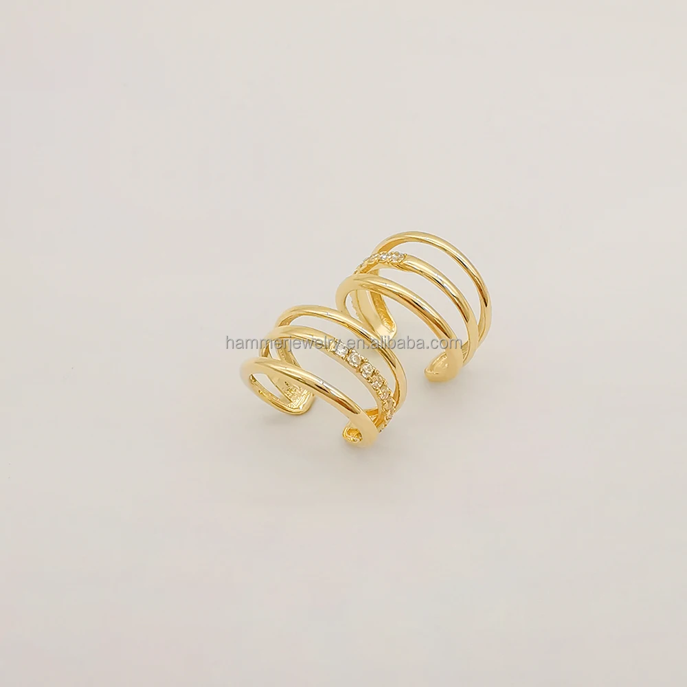 AU585 Real Gold Trendy Double Layered Ear Cuff 14K Solid Gold With ...