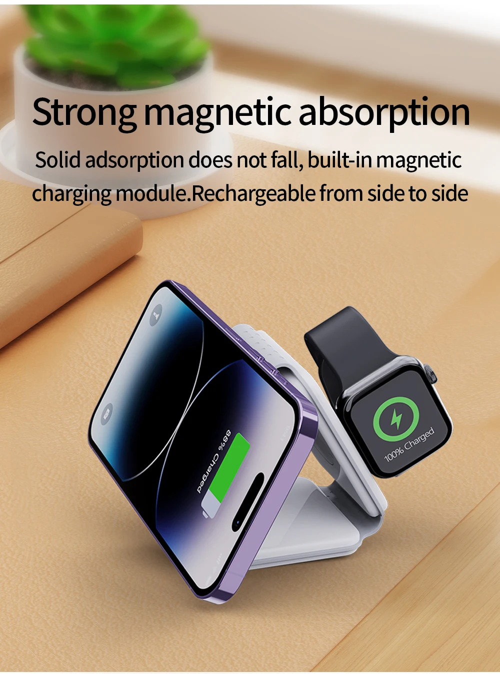 Folding Wireless Charger 15W - 3 in 1 for Iphone, Watch, Airpods