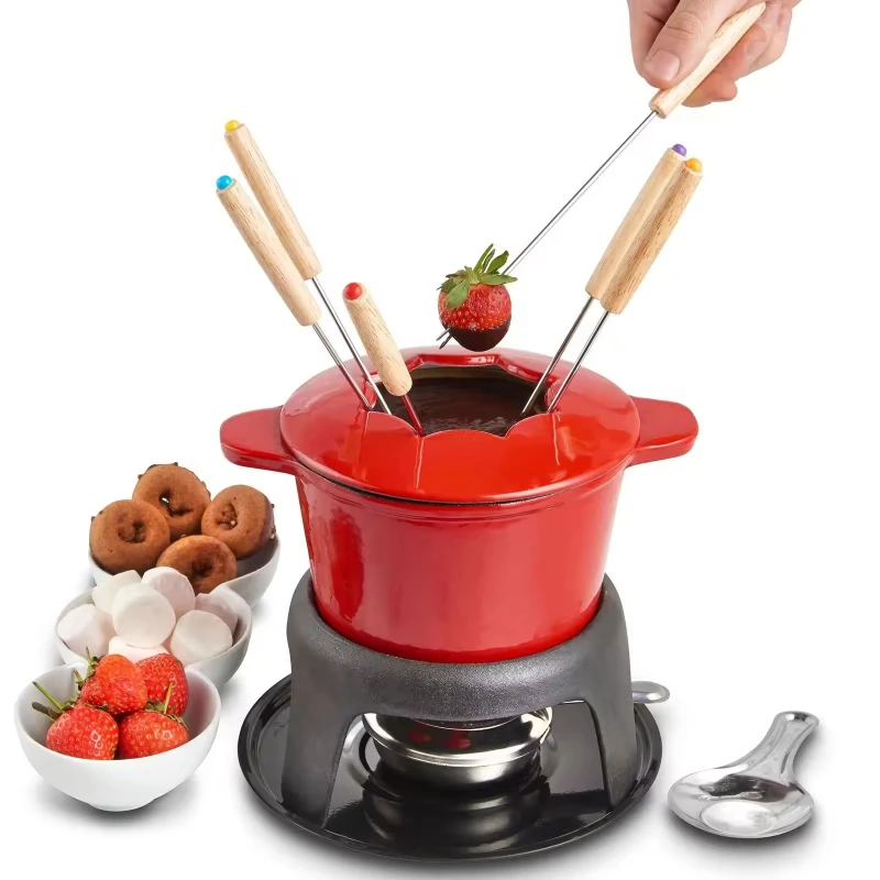 12-Piece Cheese Pot Set Cast Iron Fondue Pot Set with 6 Fondue Forks ...