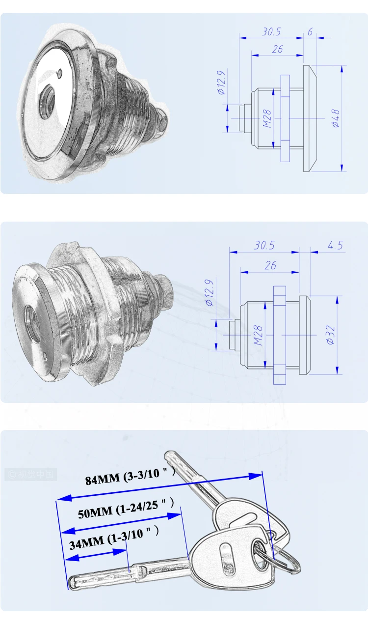 KABA 8 Lever Security Mechanical Key Lock PIN Tumbler Cam Lock for ...