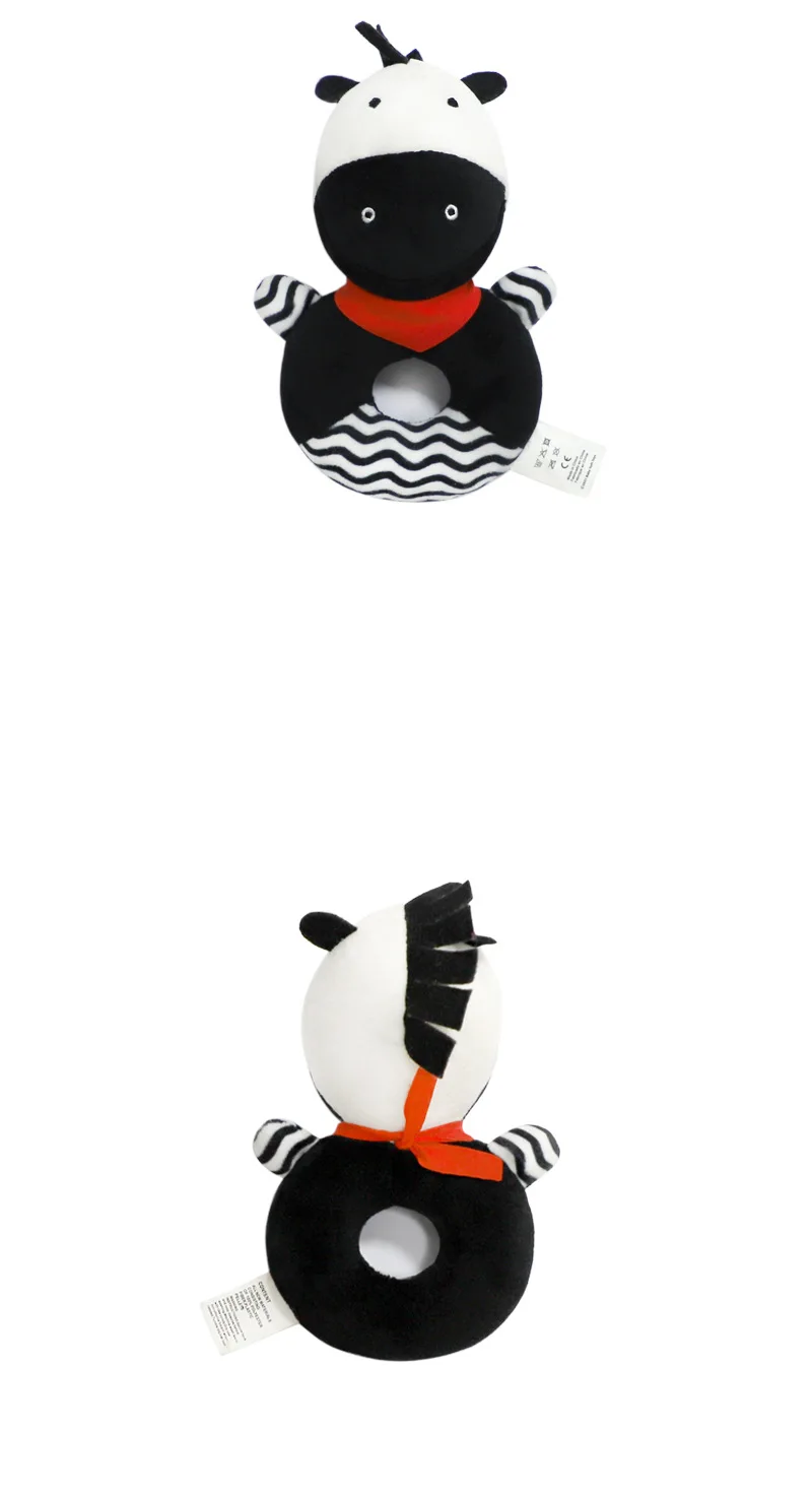 Black And White Plush Cartoon Soft Cloth Animal Circular Rattle ...