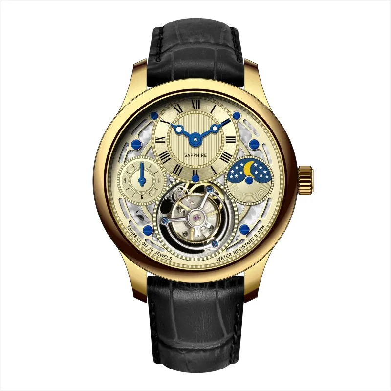 Custom tourbillon men automatic watch watch luxury leather mechanical ...
