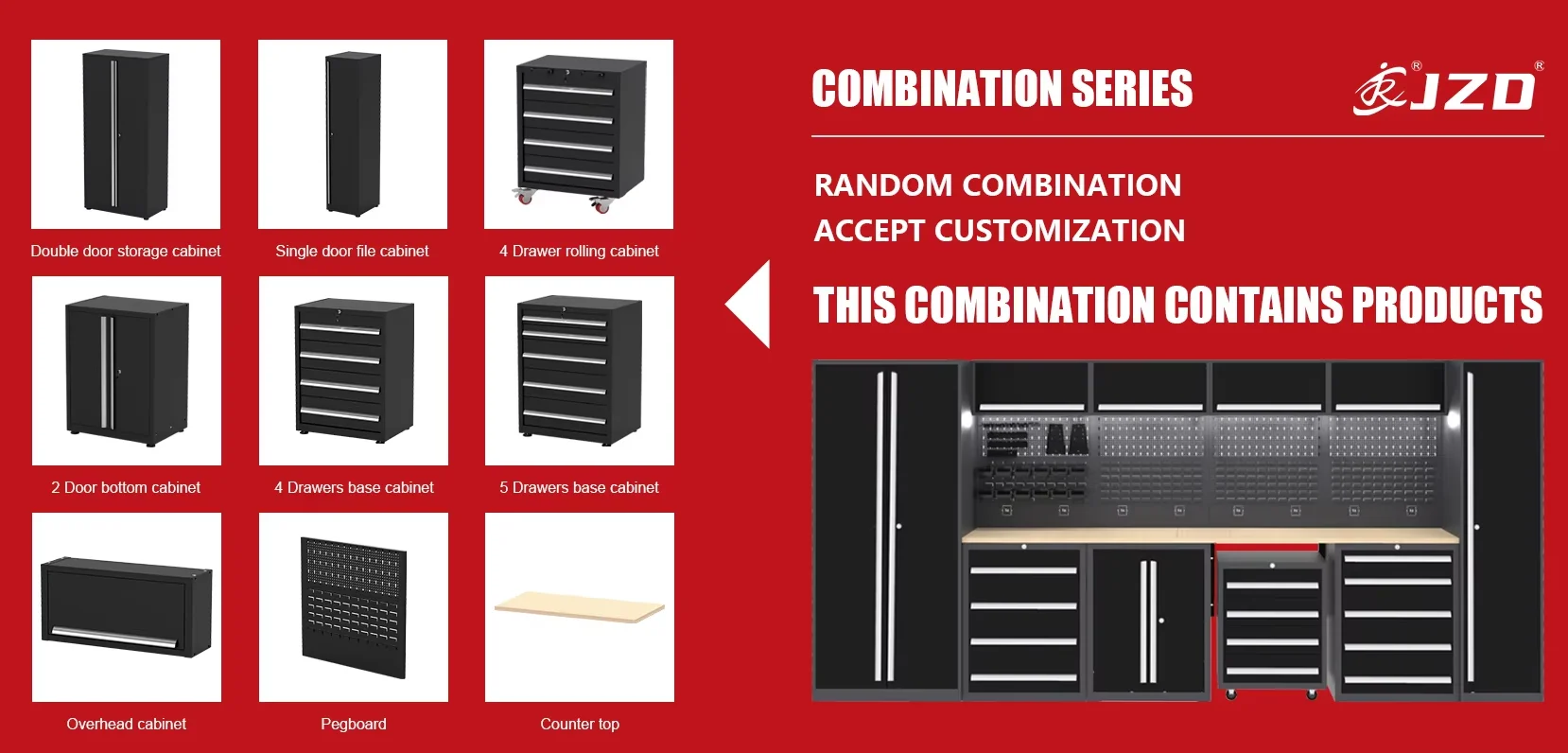 JZD OBM New Black Combination Tool Cabinet - Durable & Secure