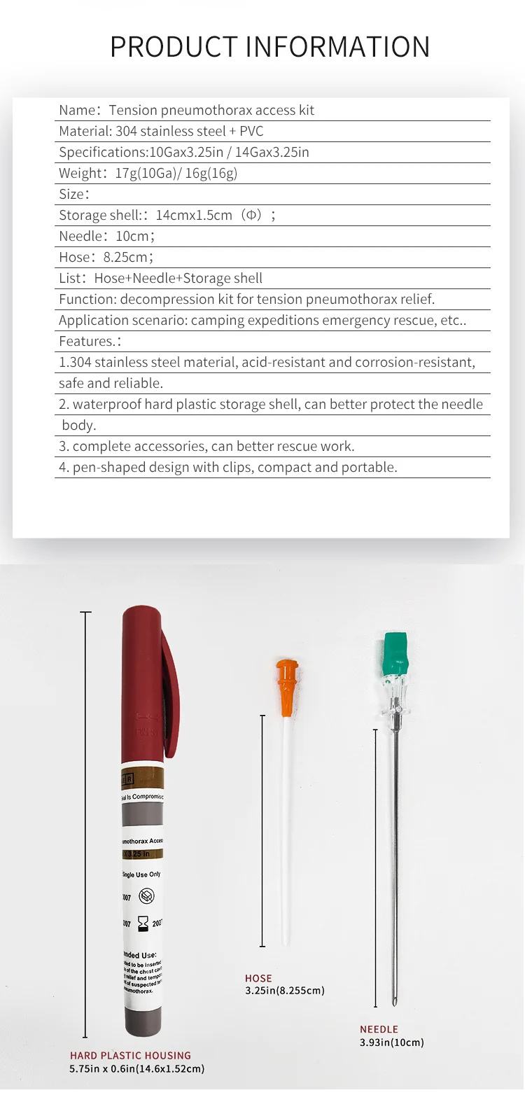 Outdoor Emergency Rescue Pneumothorax Deflation Needle Disposable ...