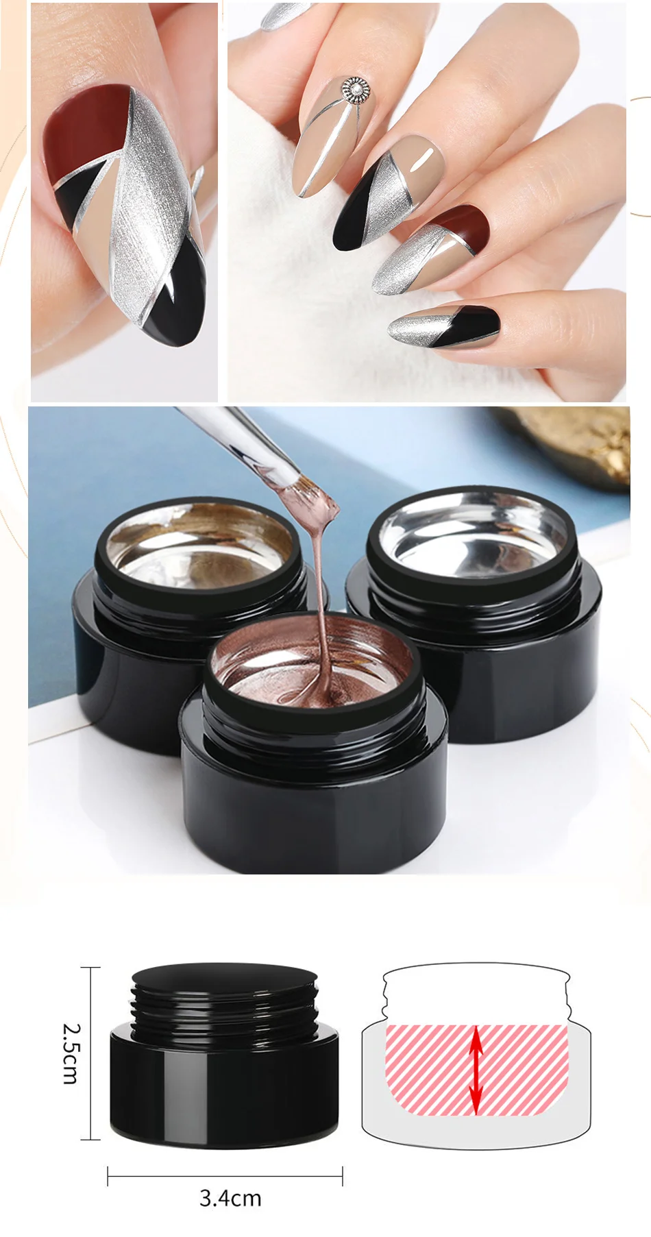 New High Viscosity Metallic Painting Gel 5ml Mirror Gloss Soak-off Uv ...