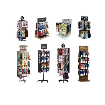 Custom Floor Rotating Cardboard Wood Metal Sock Display Boxes Hooks ...