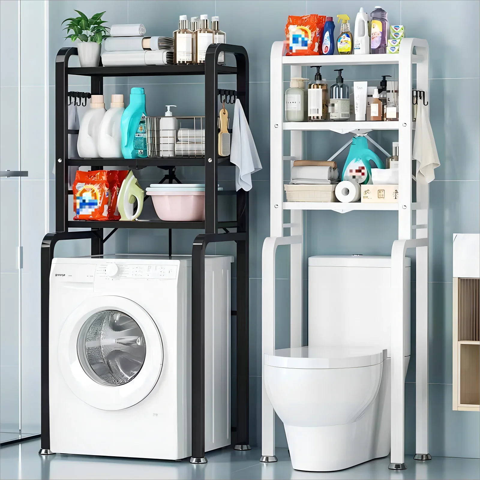 2/3 Layers Washing Machine Stand Bathroom Organizer Rack Black Shelf ...