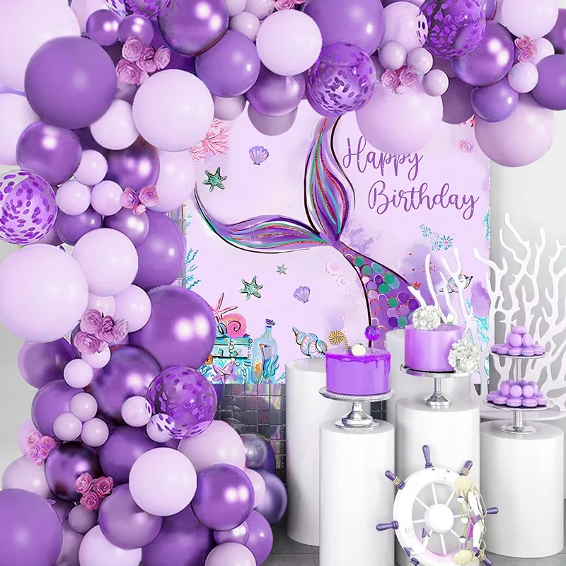 Mermaid Happy Birthday Decorations Set Mermaid Balloon Garland Kit With ...