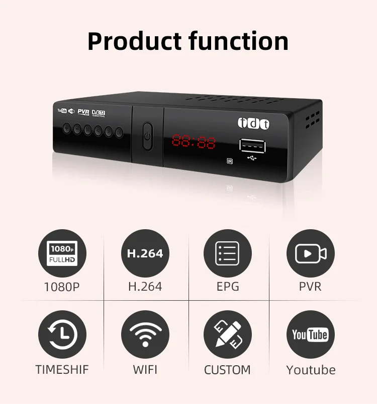 Antenna Tdt Receiver Digital Terrestrial Tv Tuner Dvb-t2 H.264 Free To Air Set Top Box Colombia ...