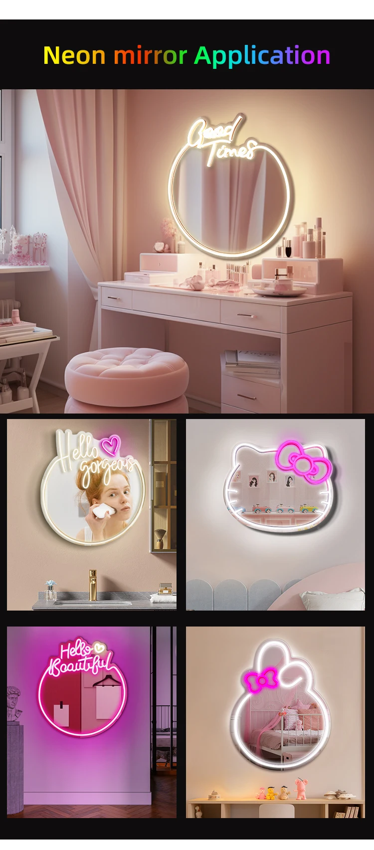 Divatla Customization Neon Mirror Vanity Mirror With Lights ...