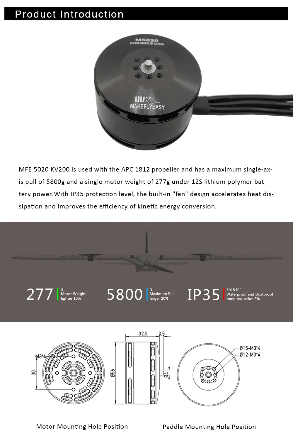 Makeflyeasy 5020-Kv200 Brushless DC Motor - High Thrust Power