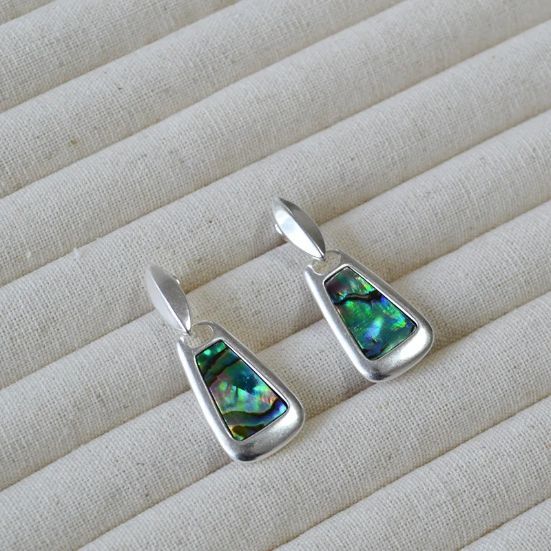 Vintage Geometric Design Silver Plated Drop Earrings Delicate Colored Abalone Shells Earrings ...