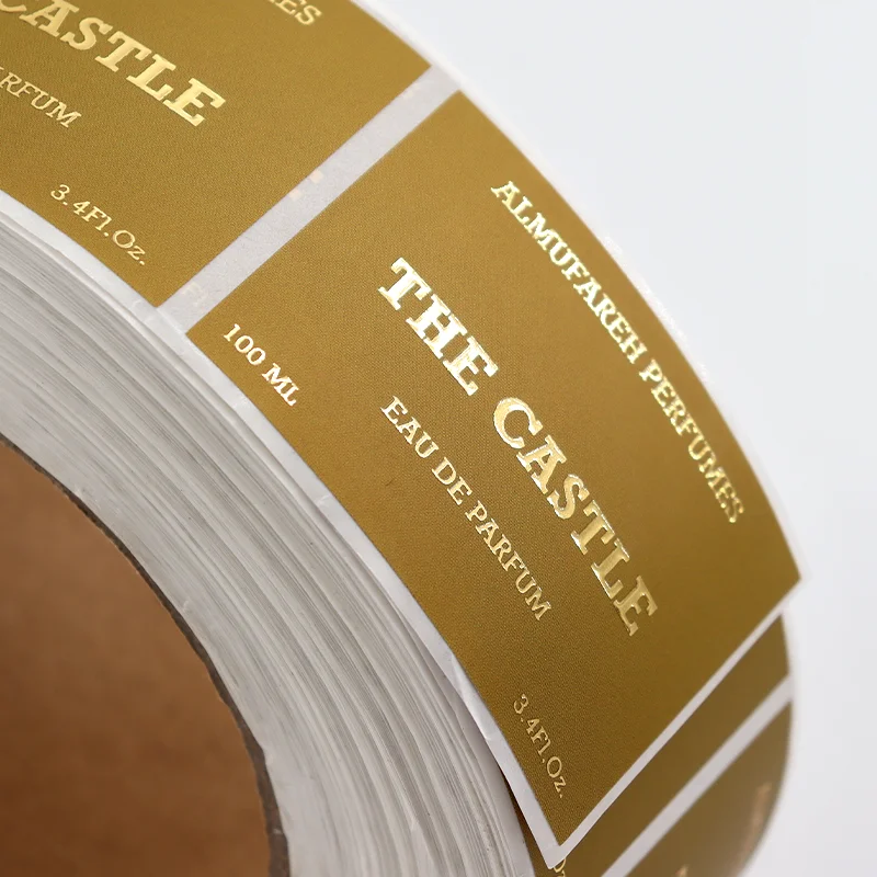 Luxury Custom Adhesive Label Roll with Gold Foil Stamping