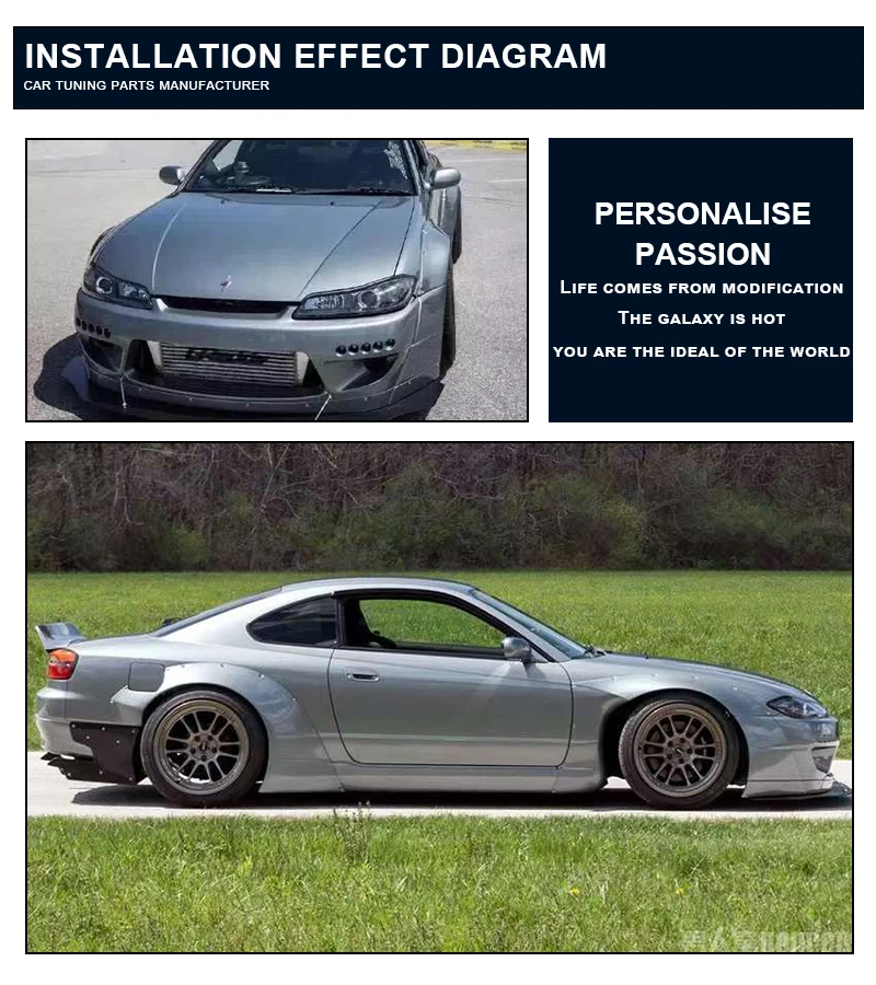 Rb Style Fiberglass Wide Body Kit Bumper Lip Splitter Diffuser Spoiler Fenders Wheel Arches For ...