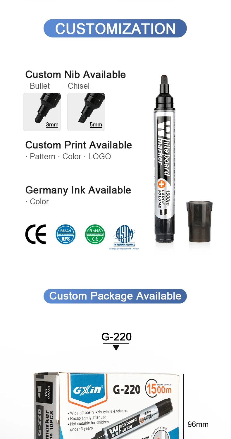 Gxin G-220 Custom Logo Nib Color Valve System Oil Based Ink Whiteboard ...