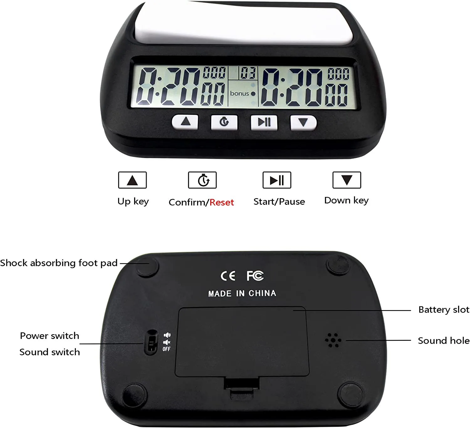 Chess Clock Professional Digital Chess Timer Count up Down Timer with Clock Board Game Bonus and ...