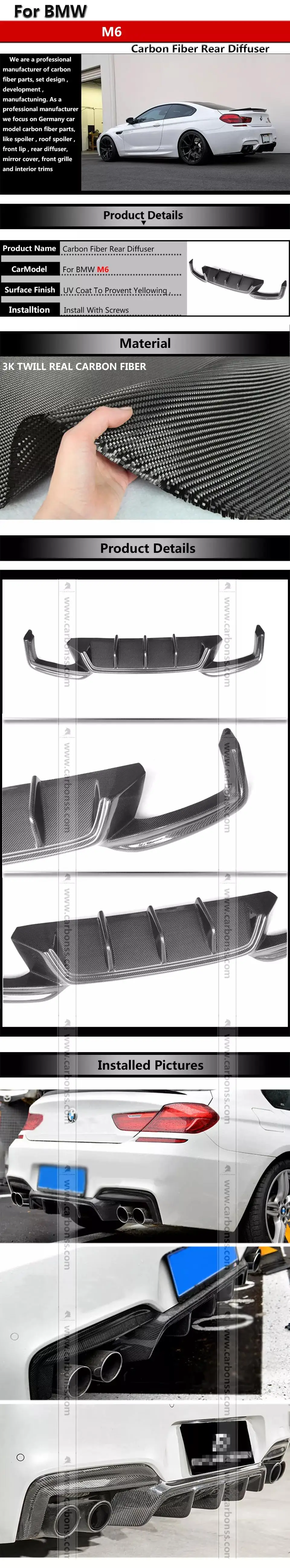 MP Type Carbon Fiber Rear Diffuser for BMW 6 Series F06 F12 F13 M6 Rear ...