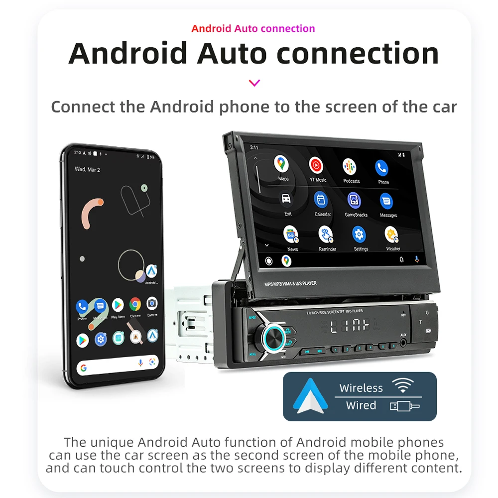 1 Din Android Car Radio 7 Inch Retractable Car Dvd Player Universal Car Stereo Radio System Mp5 ...