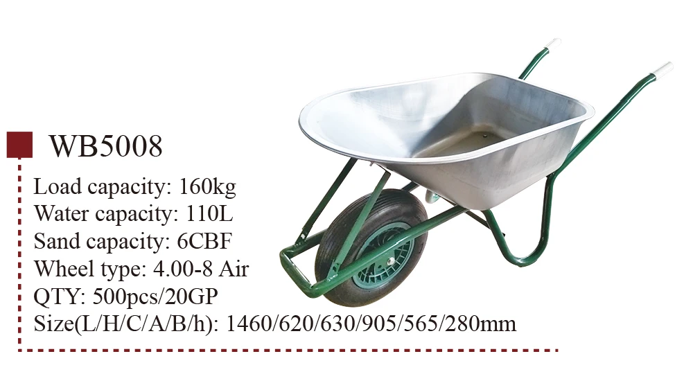 WB5008 Heavy Duty 110L Metal Wheelbarrow with 4.00-8 Inch Pneumatic ...