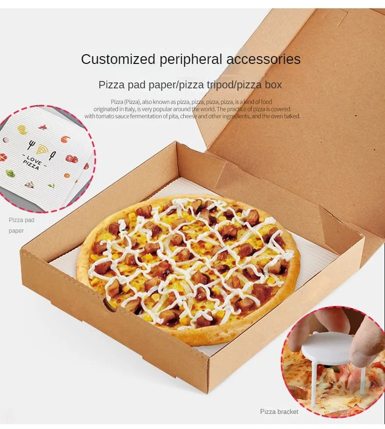 Custom Corrugated Takeout Pizza Box Fries Hamburger Baking Kraft Paper