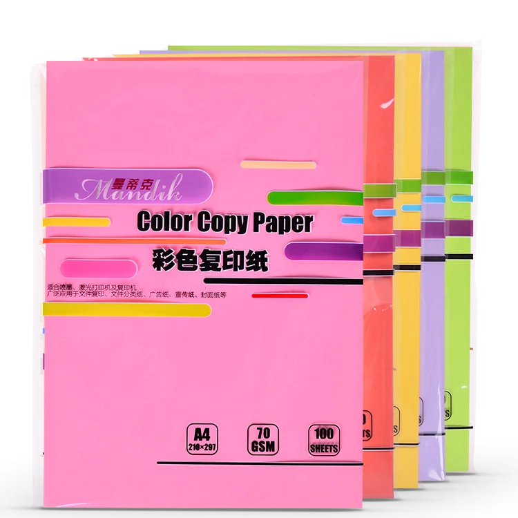 Mandik A4 Paper for Printing 70gsm, 100 Sheets, Multi-Color OEM