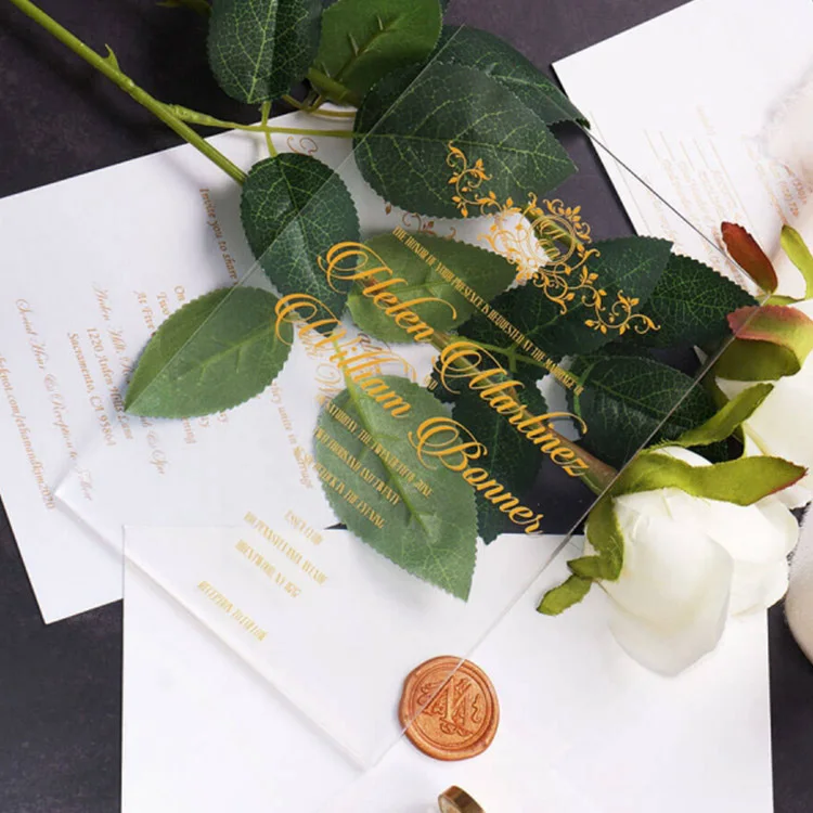 Royal Gold Monogrammed Blank Acrylic Invitation Card Printing Acrylic ...